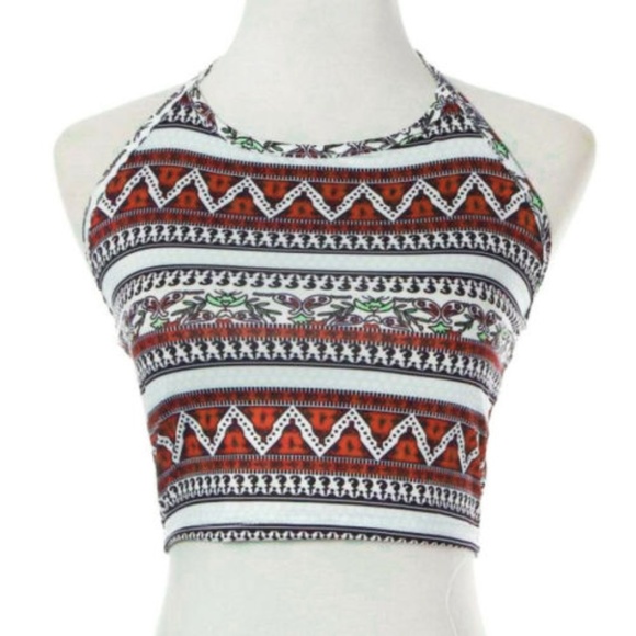 Tops | Boho Zig Zag Halter Stretchy Crop Top Os | Poshmark